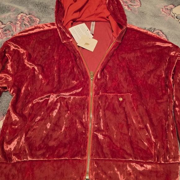 Fabletics | Other | Fabletics Shimmering Red Velvet Jacket | Poshmark